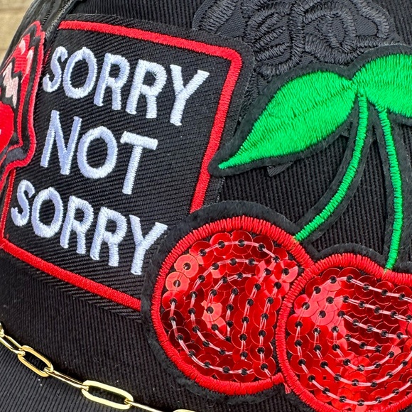 Accessories | Sorry Not Sorry Black Cherry Mouth Rose Patch With Gold ...